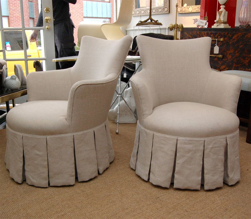 Pair of Linen Slipper Chairs at 1stDibs
