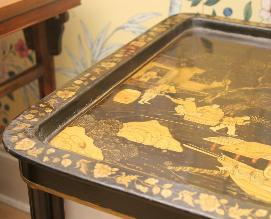 Chinese Export Large Black and Gold Lacquer Tray on Stand, circa 1750 ...