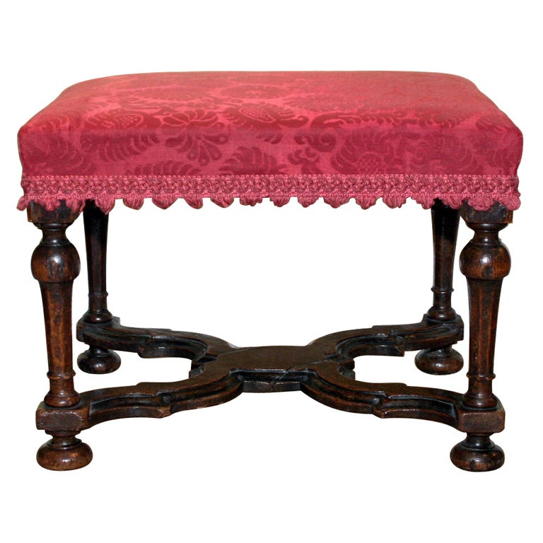 William and Mary Period Carved and Turned Oak Bench Oyster Stretcher ...