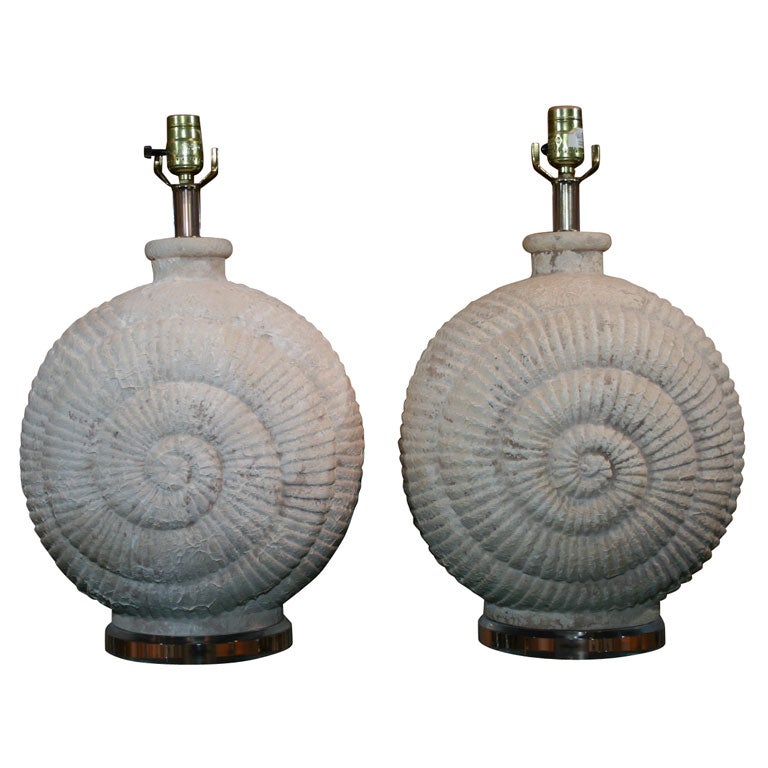 Pair of Overscaled Faux Ammonite Plaster Table Lamps at 1stDibs