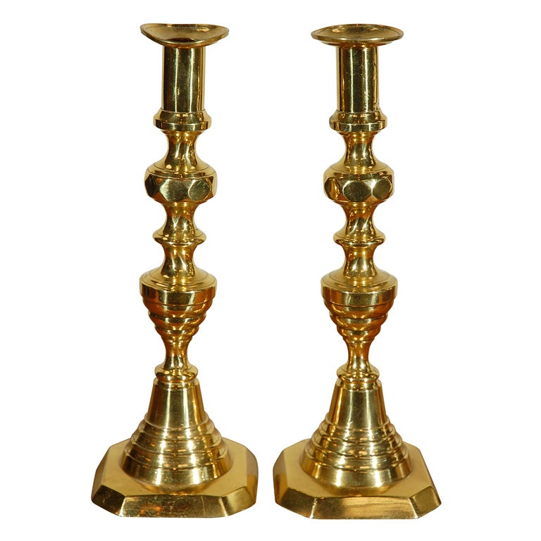 Pair of Tall Brass Candlesticks at 1stDibs