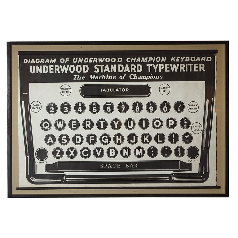 Underwood Typewriter Learning Chart/Advertisement circa 1950’s at 1stDibs