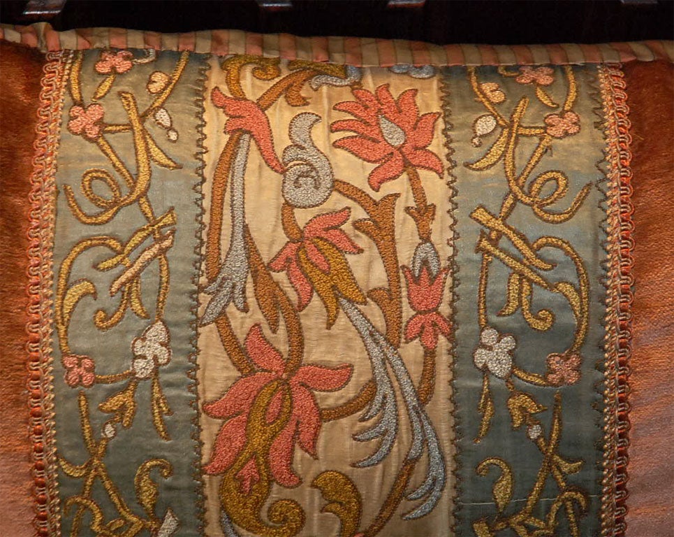 Single Antique Embroidered Textile Pillow at 1stDibs
