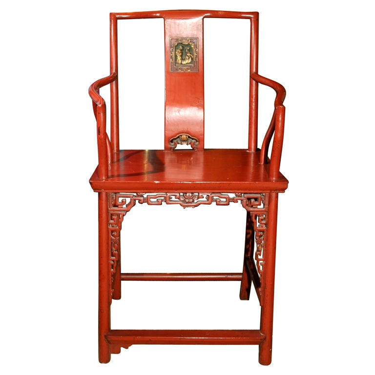 Red Lacquer Chinese Scholar's Chair at 1stDibs