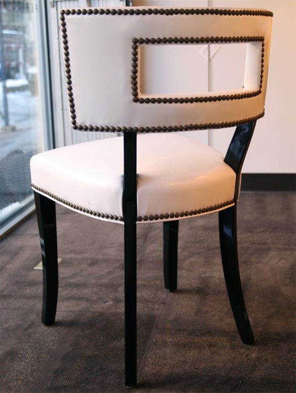 Set of Six Leather Dining Chairs with Cut-Out Back Design at 1stDibs ...