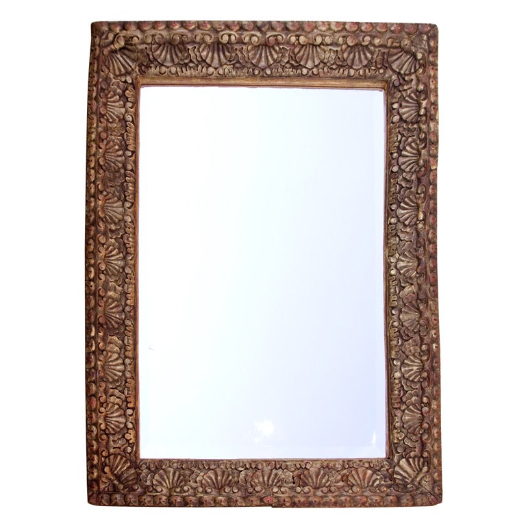 Large 1800s Carved Wooden Mexican Mirror at 1stDibs