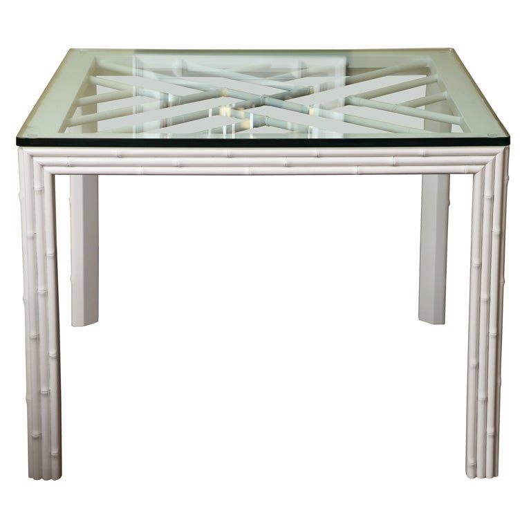 White Lacquered Faux Cane Breakfast Dining Table at 1stDibs