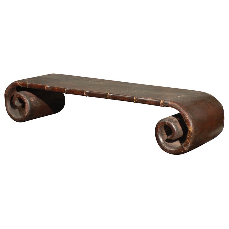 Small Scroll Leg Low Table with Bamboo Carving at 1stDibs