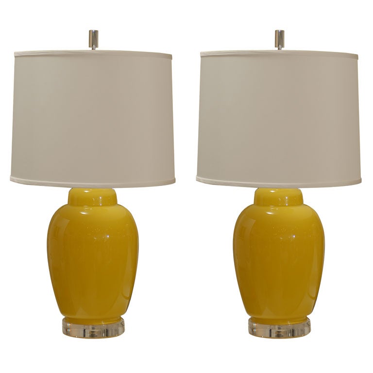 Pair of Yellow Glass Lamps at 1stDibs