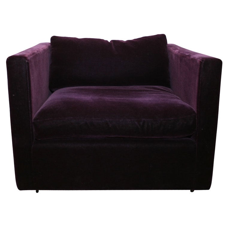 Pair of Charles Pfister club chairs, mfg. Knoll-purple mohair at 1stDibs