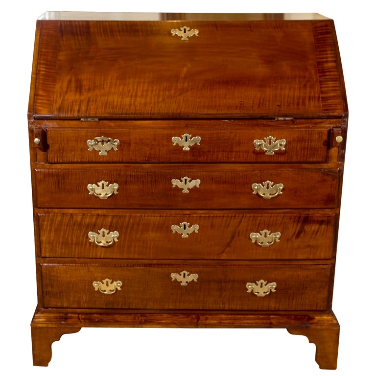 Early American Tiger Maple Slant Front Desk at 1stDibs