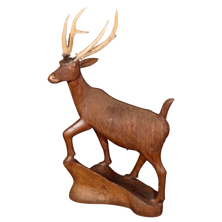 Large Carved Wood Stag at 1stDibs