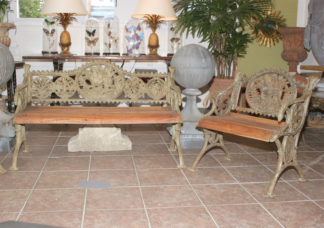 DECORATIVE CAST IRON GARDEN SEATING SET at 1stDibs