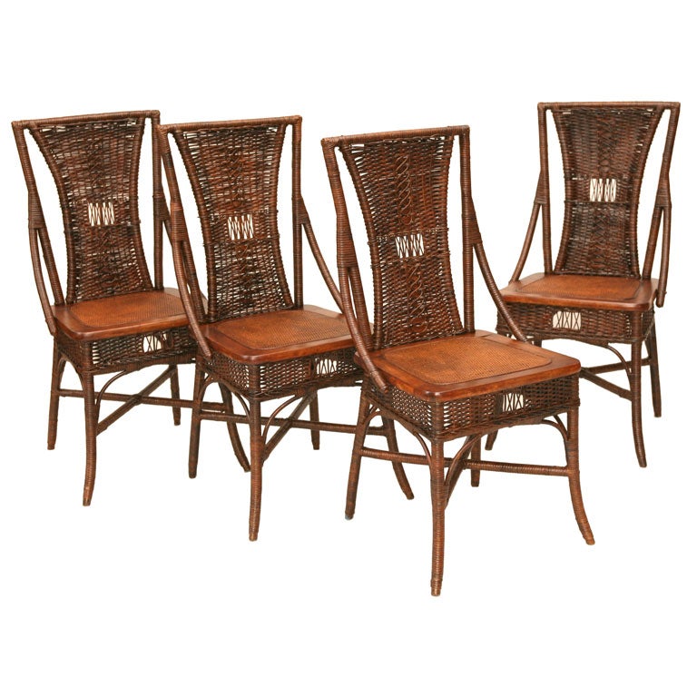 SET OF 4 WICKER DINING CHAIRS at 1stDibs