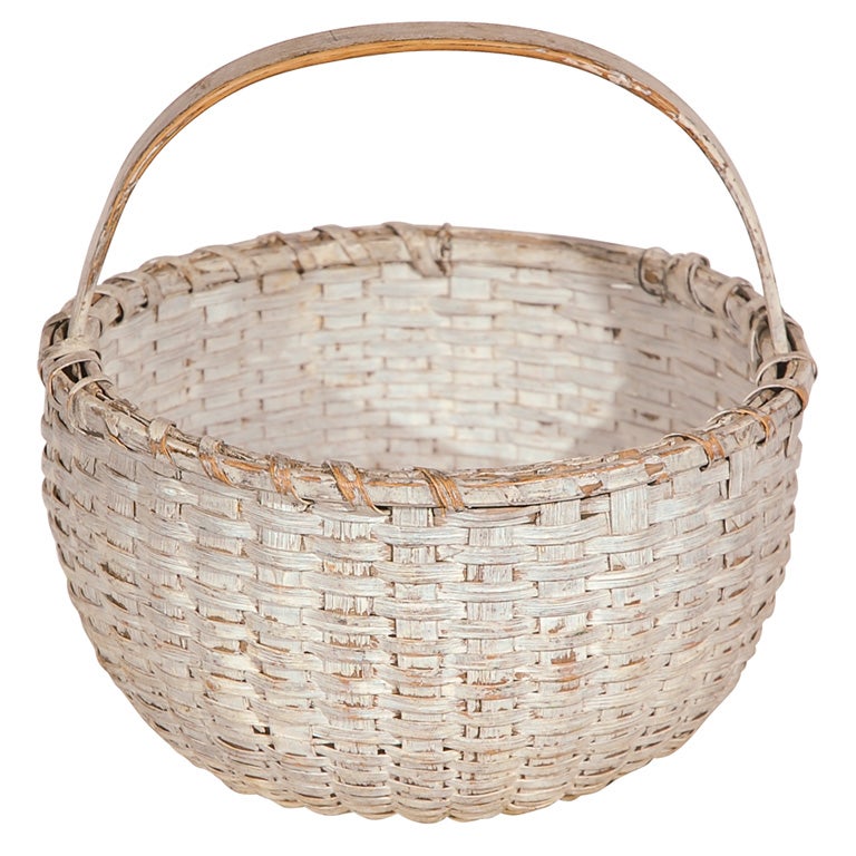 19THC ORIGINAL WHITE PAINTED BASKET at 1stDibs
