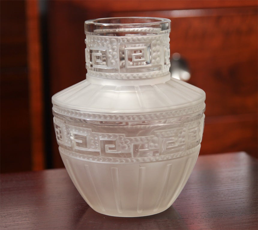 Art Glass Vase with Greek Key Details by Etling at 1stDibs