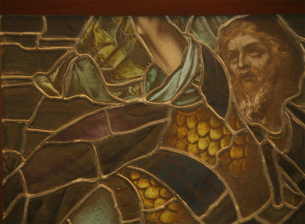 Pre-Raphaelite Stained Glass Window Panel For Sale at 1stDibs