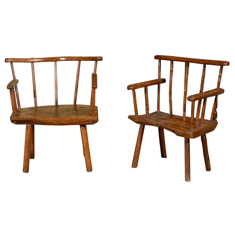 19th C. Pair of Irish Elm Rare Hedgerow Chairs at 1stDibs