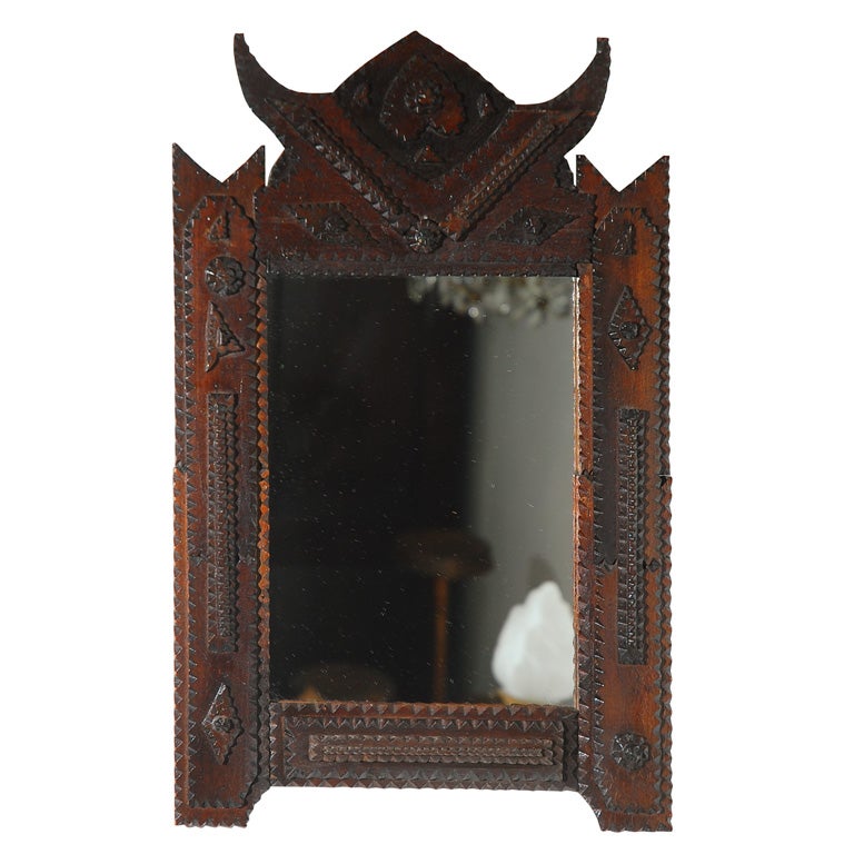 Tramp Art / Folk Art Frame with Mirror at 1stDibs