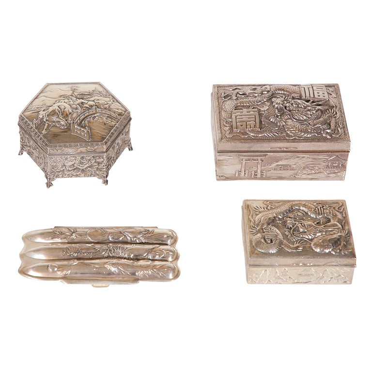 Four Vintage Silver Boxes For Sale at 1stDibs