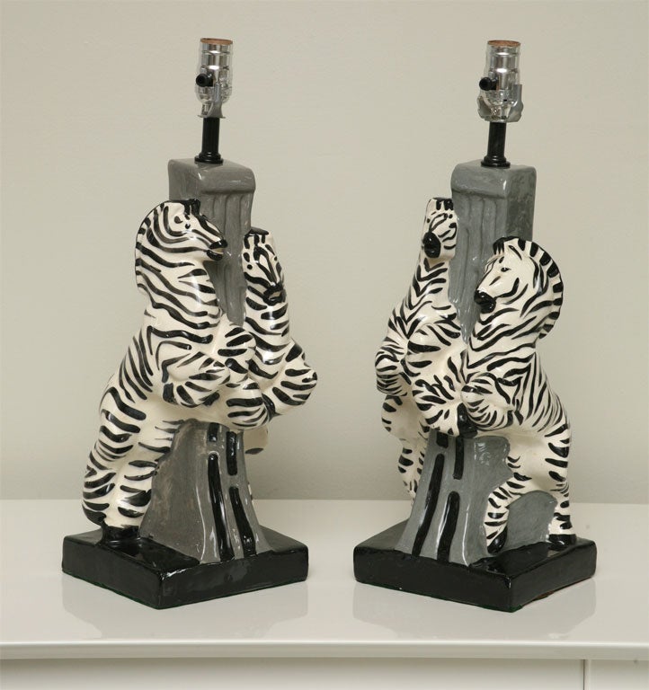 Kitsch 50's Zebra Lamps at 1stDibs