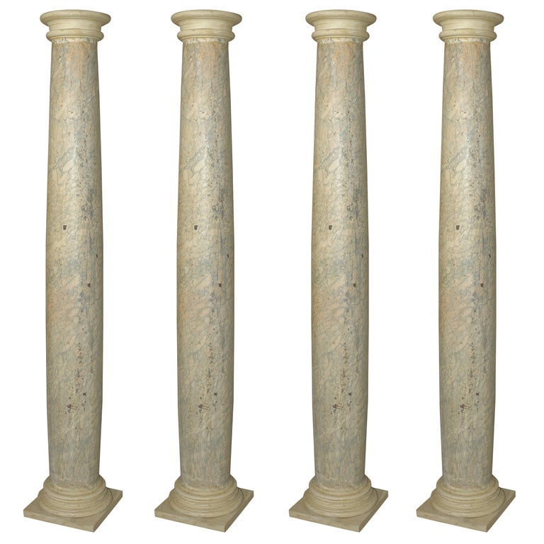 An Architectural Set of Four Faux Marble Wooden Columns For Sale at 1stDibs