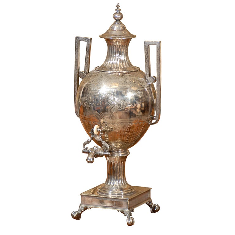 19th Century English Sliver-Plated Samovar with Greek Key Design at 1stDibs