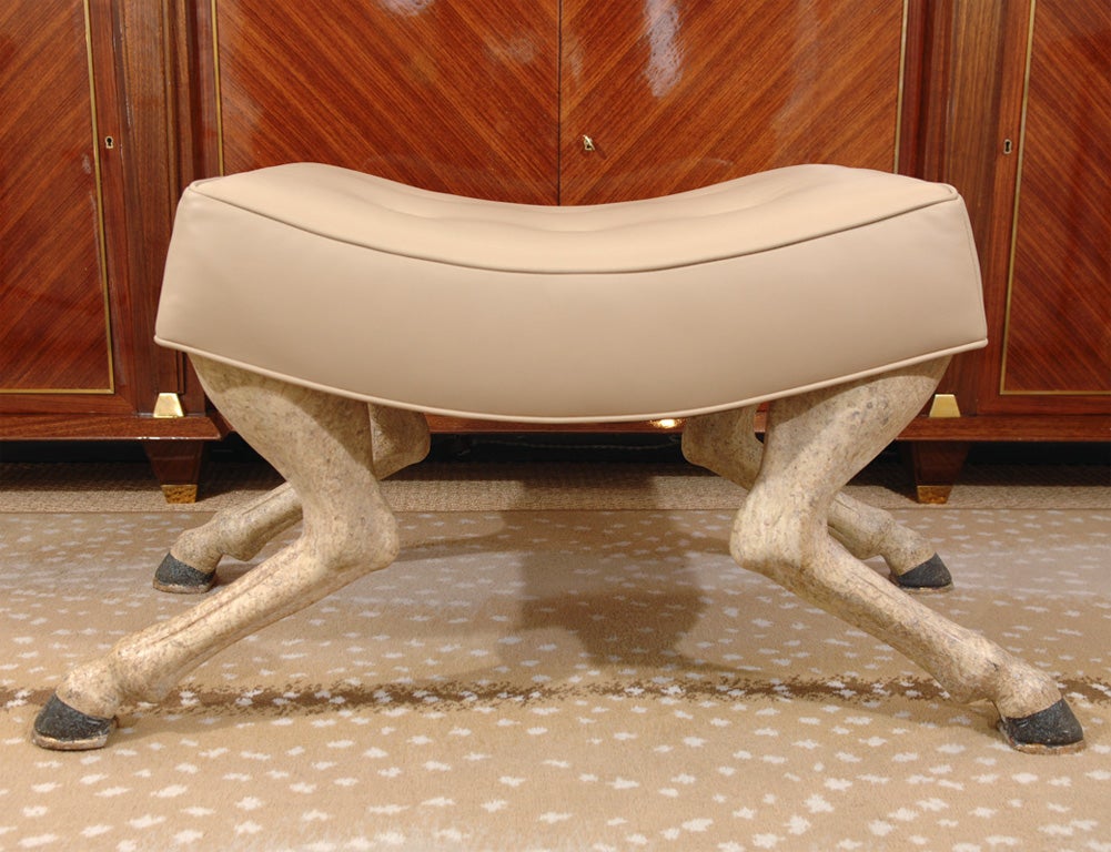 Pair of Italian stools with hooves upholstered in leather at 1stDibs