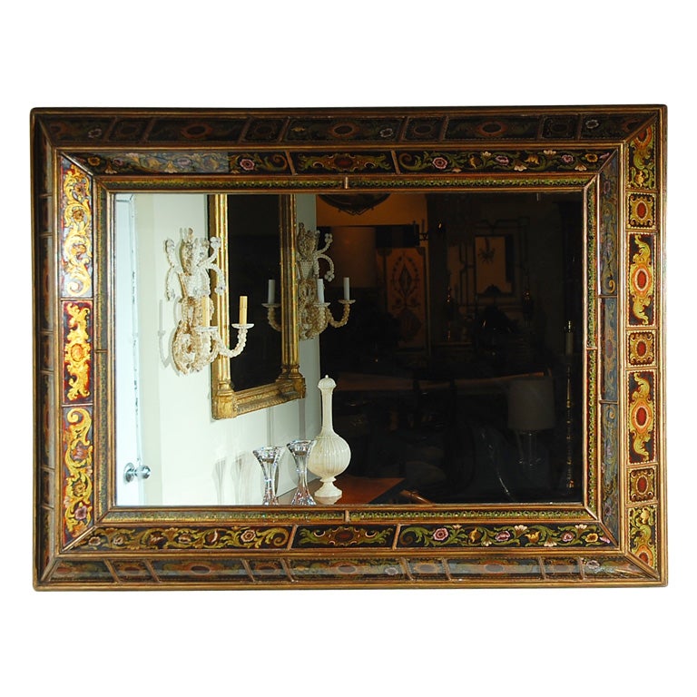 REVERSE HAND PAINTED GLASS MIRROR FRAME at 1stDibs