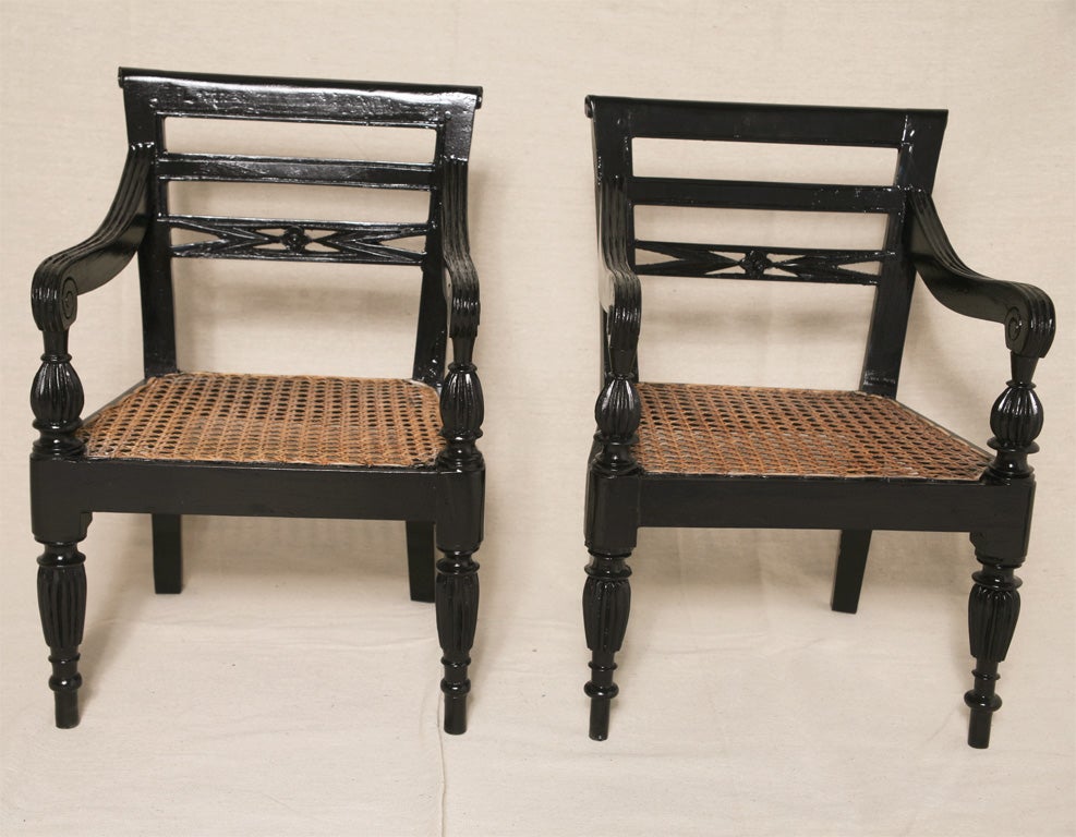Pair of Children's Black Lacquer and Cain Chairs at 1stDibs