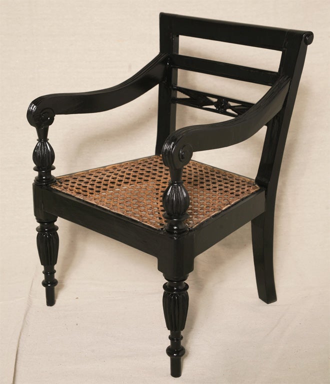 Pair of Children's Black Lacquer and Cain Chairs at 1stDibs