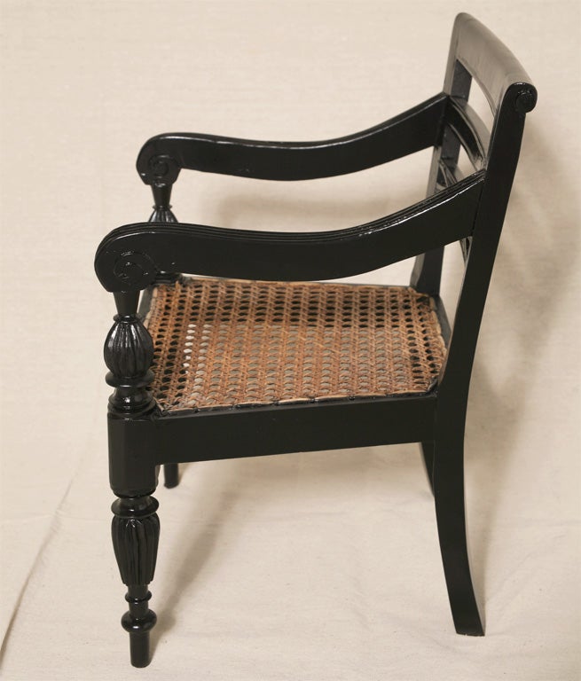 Pair of Children's Black Lacquer and Cain Chairs at 1stDibs