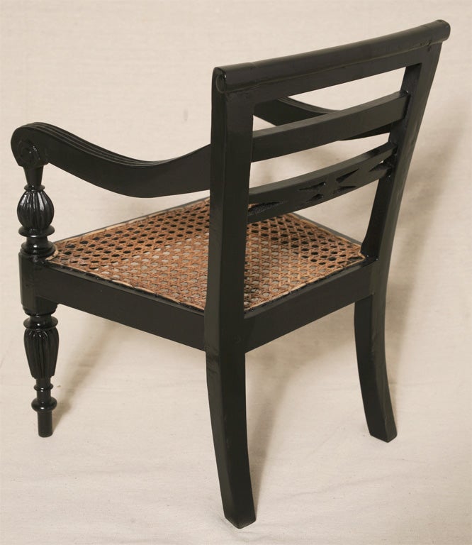 Pair of Children's Black Lacquer and Cain Chairs at 1stDibs