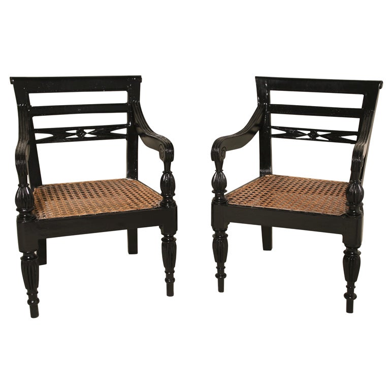 Pair of Children's Black Lacquer and Cain Chairs at 1stDibs