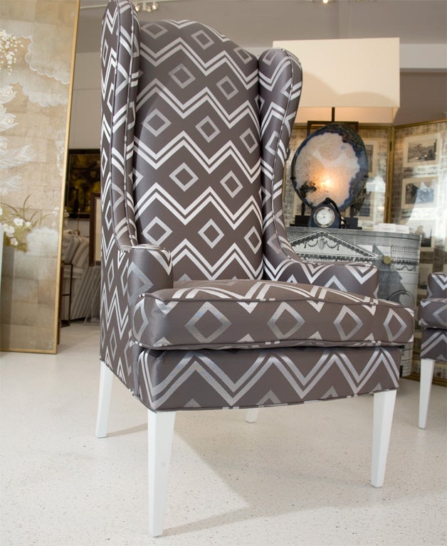 Pair of Oversized Upholstered Wing Back Chairs at 1stDibs