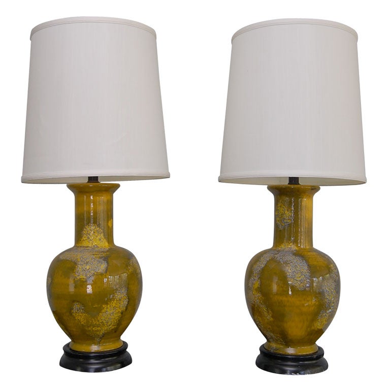 Pair Table Lamps in Mustard Glaze at 1stDibs
