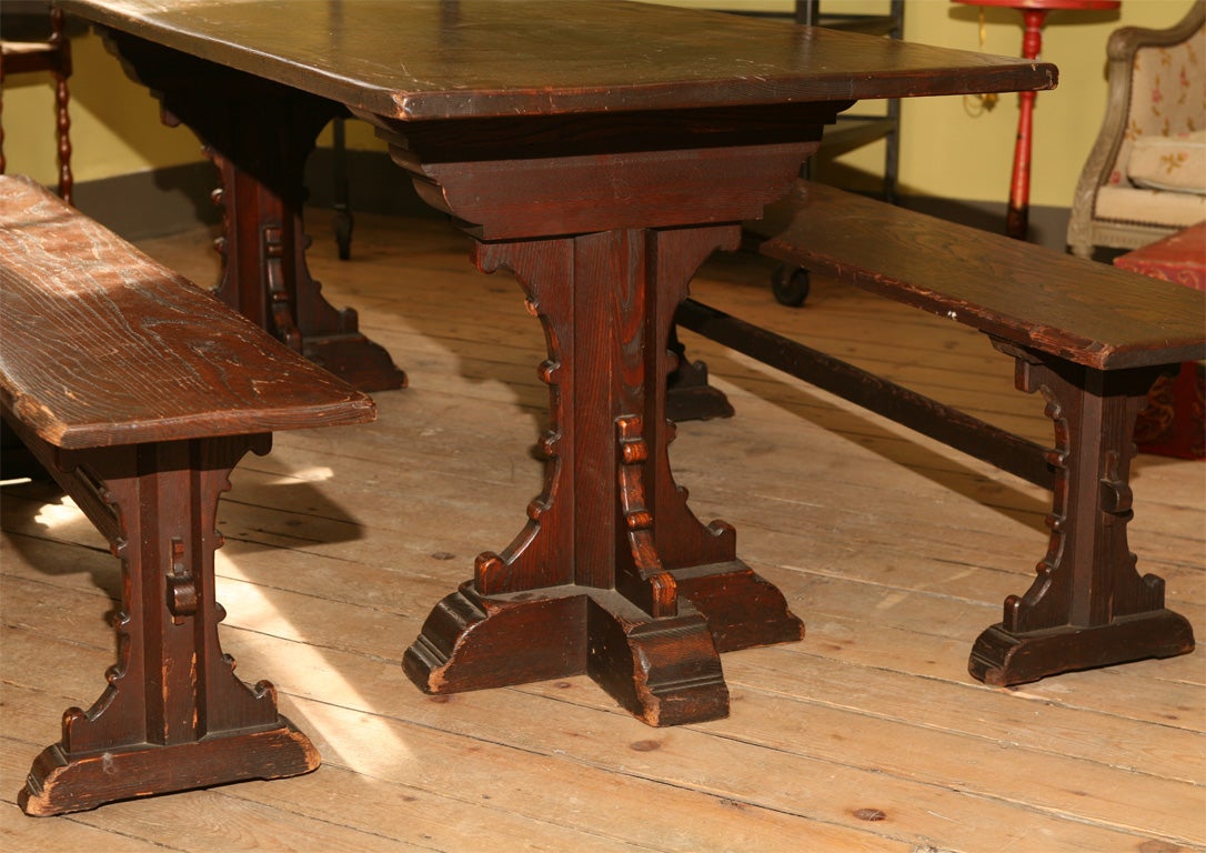 Gothic Table with Benches at 1stDibs