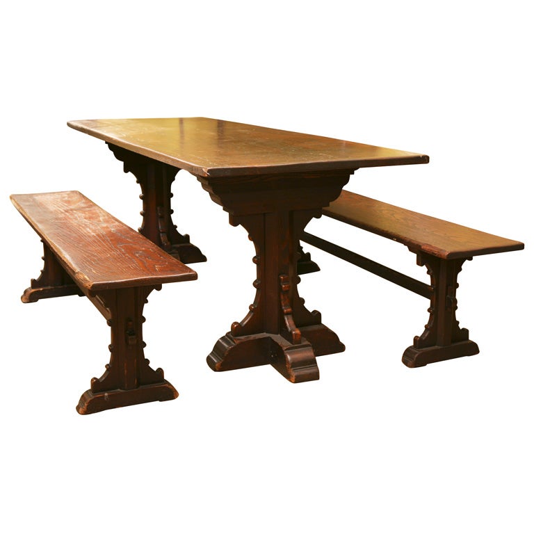 Gothic Table with Benches at 1stDibs