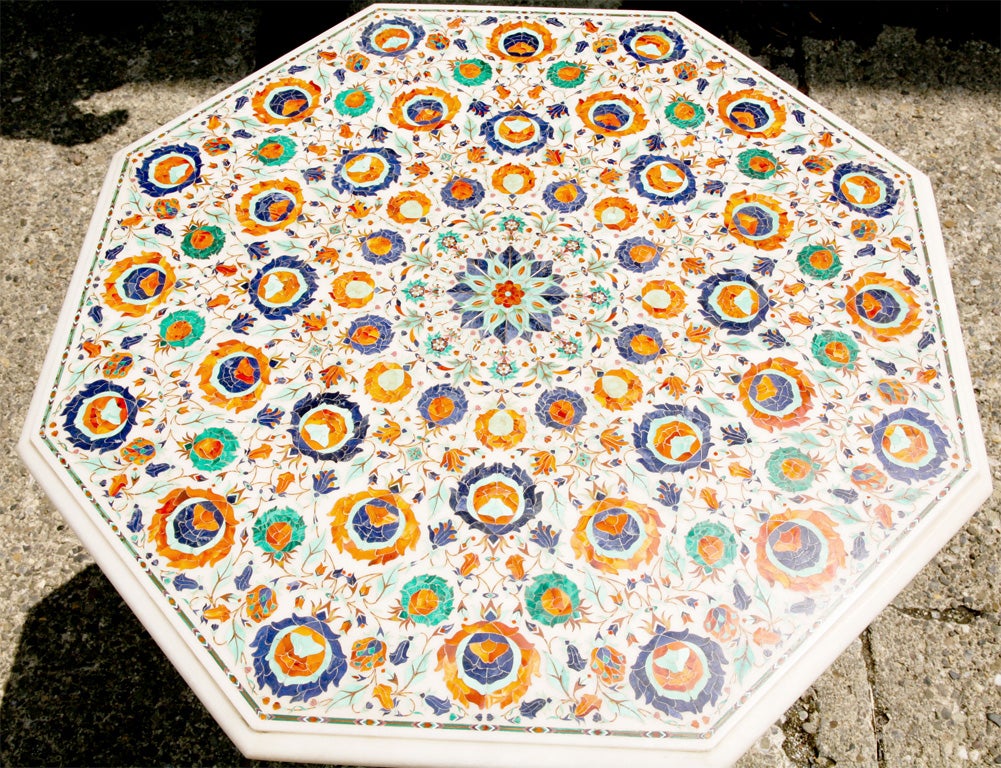Indian Micro Mosaic Inlaid Marble Topped Steel Base Table at 1stDibs