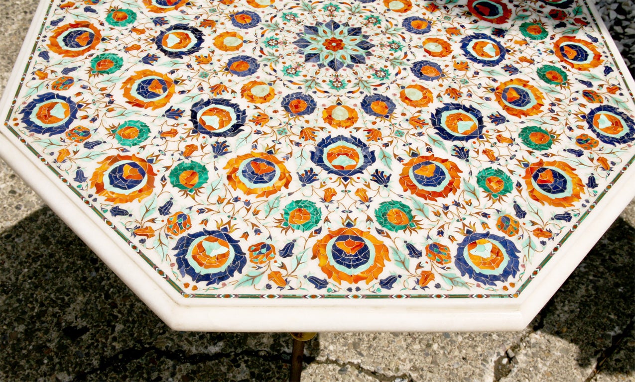 Indian Micro Mosaic Inlaid Marble Topped Steel Base Table at 1stDibs