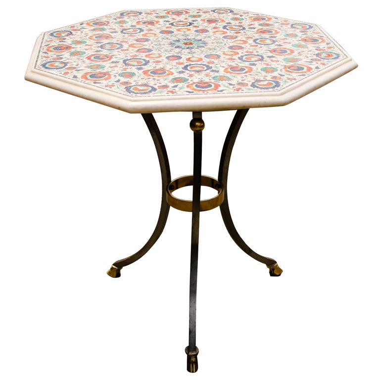 Indian Micro Mosaic Inlaid Marble Topped Steel Base Table at 1stDibs