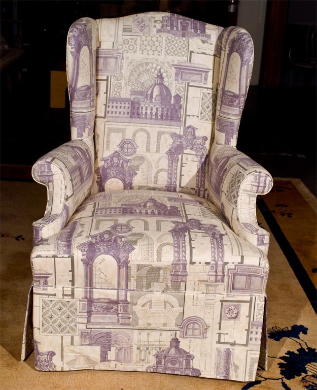 Paris Architecture Toile wing chairs at 1stDibs