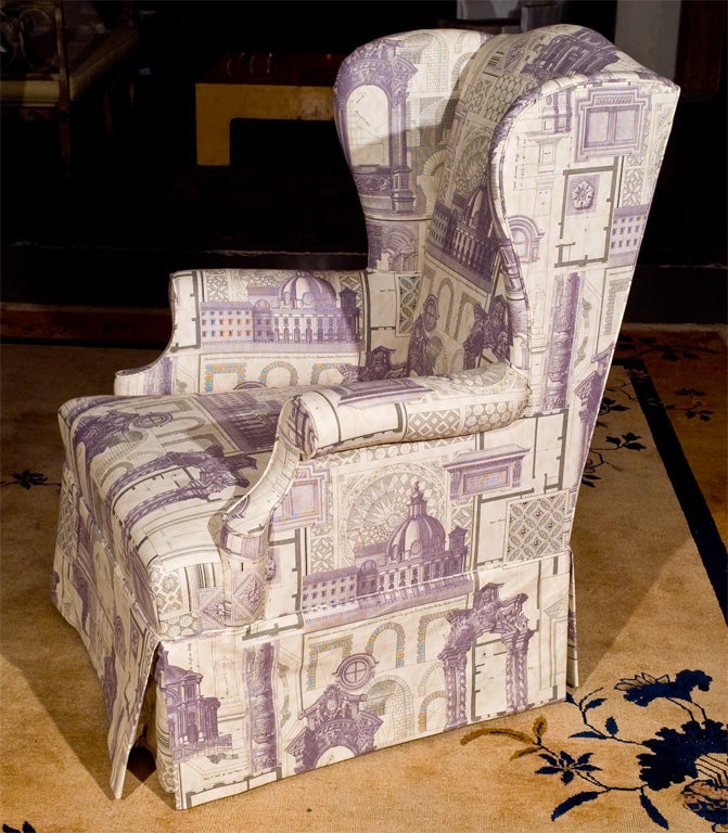 Paris Architecture Toile wing chairs at 1stDibs