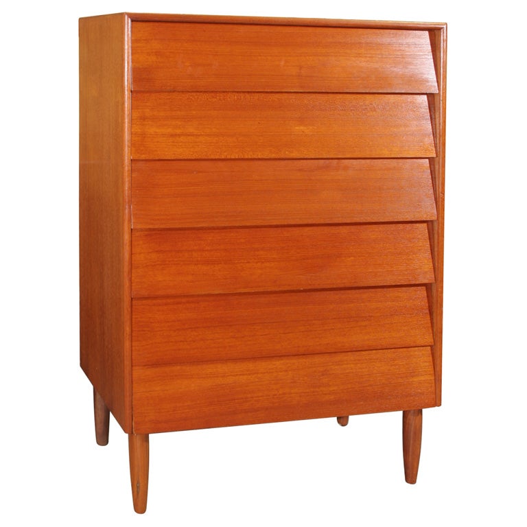 Teak Dresser with Slanted Drawers at 1stDibs