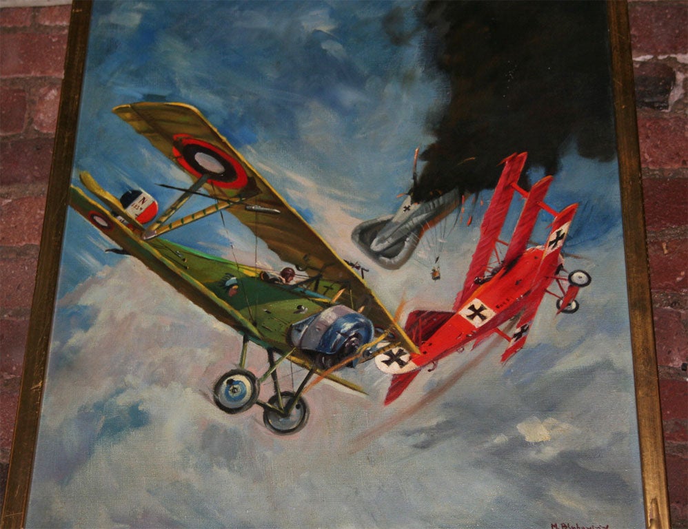 Oil Painting of WW1 Dog Fight-Signed at 1stDibs