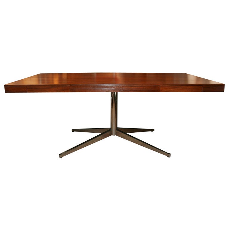 Florence Knoll walnut partner's desk on chrome frame-1960's at 1stDibs