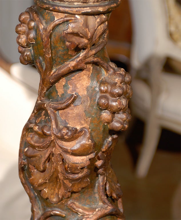 Pair of 18th Century French Baroque Style Carved and Painted Solomonic ...