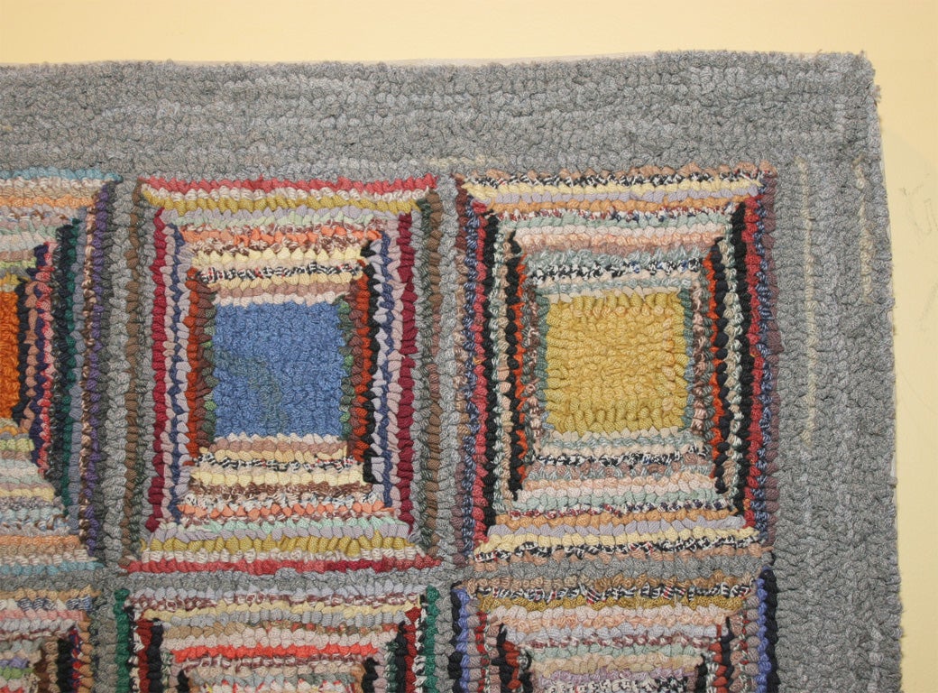 Antique Hooked Rug: Geometric For Sale at 1stDibs