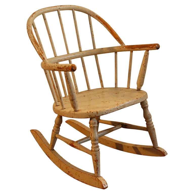 ORIGINAL WHITE PAINTED CHILD ROCKING CHAIR at 1stDibs