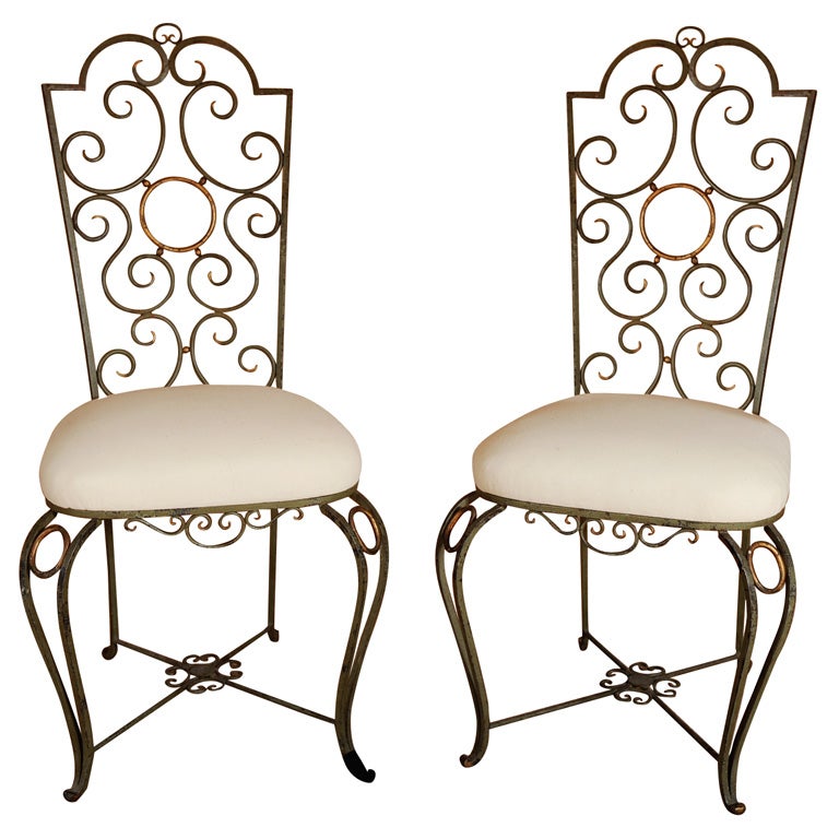 Pair Art Moderne wrought iron chairs For Sale at 1stDibs